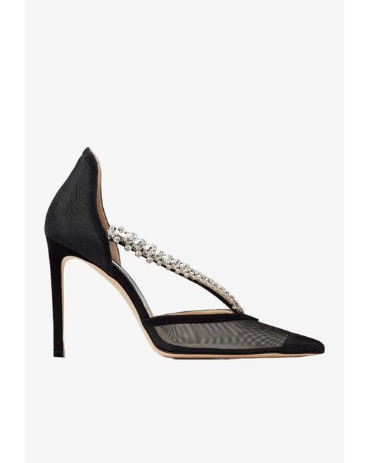 Jimmy Choo Bee 100 Crystal-embellished Pumps In Suede And Mesh in Black ...