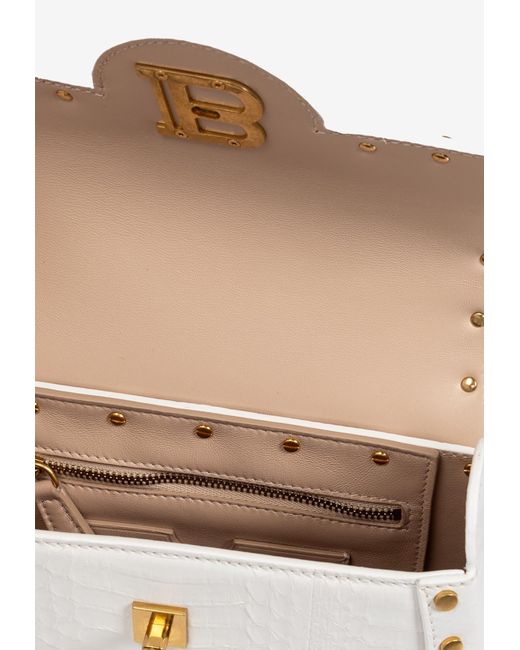 Balmain B-Buzz Snakeskin-Effect Crossbody Bag in White | Lyst