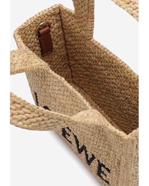 Loewe Mini Logo Raffia Tote Bag in White | Lyst