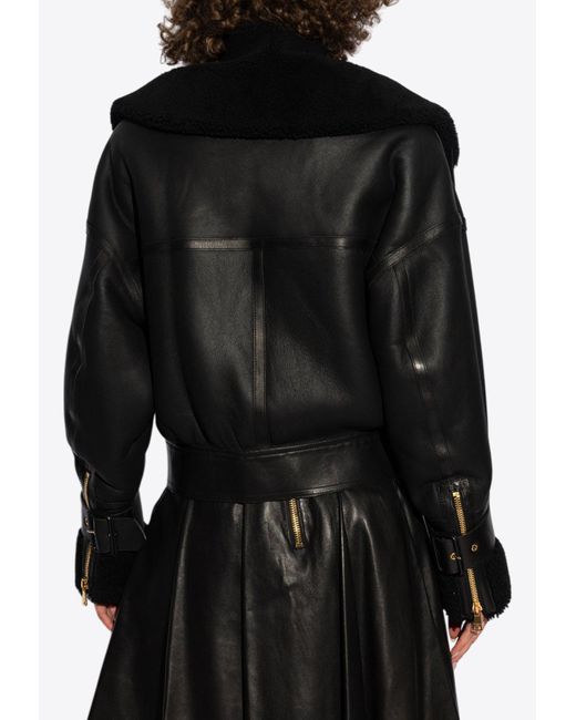 Balmain Shearling And Leather Jacket in Black | Lyst