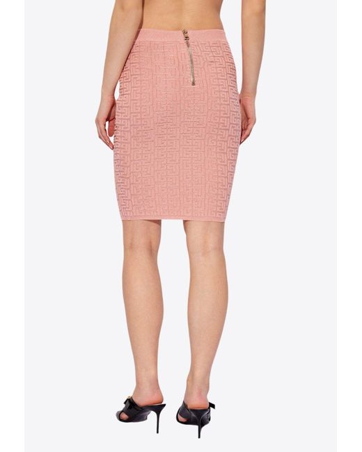 Balmain Logo Monogram Midi Skirt in Pink | Lyst