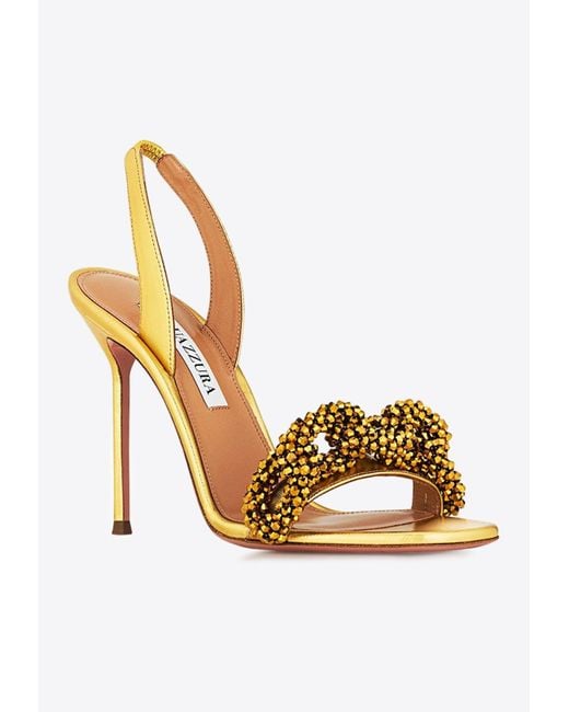 Aquazzura Chain Of Love 105 Embellished Metallic Leather Slingback