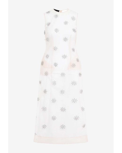 Simone Rocha Crystal-Embellished Sheer Midi Dress in White | Lyst