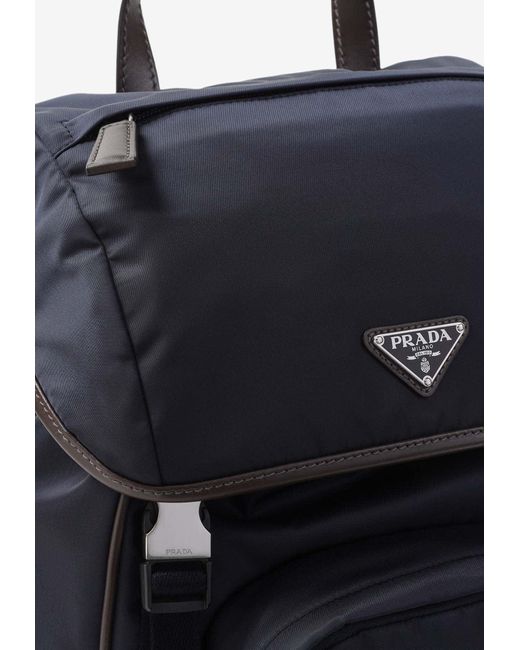 Prada Logo Re-Nylon Backpack in Blue for Men | Lyst