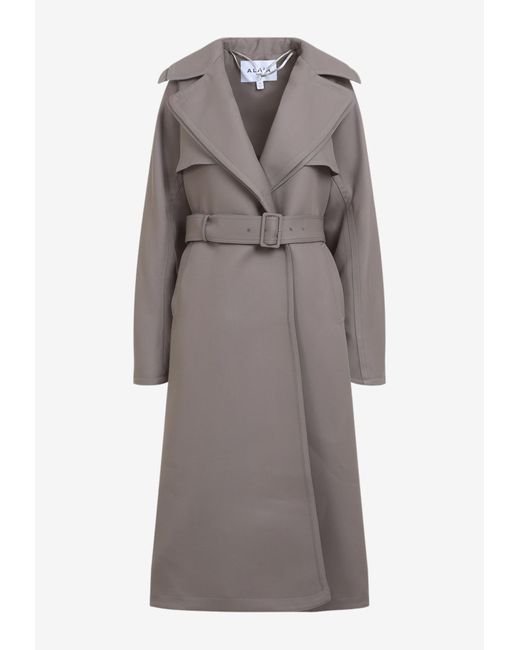 Alaïa Long Trench Coat in Gray | Lyst