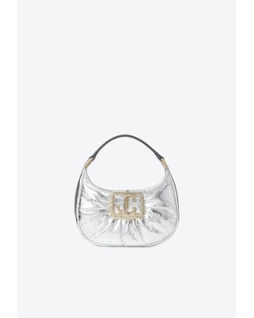 Jimmy Choo Mini Edie Metallic Leather Hobo Bag in Blue | Lyst