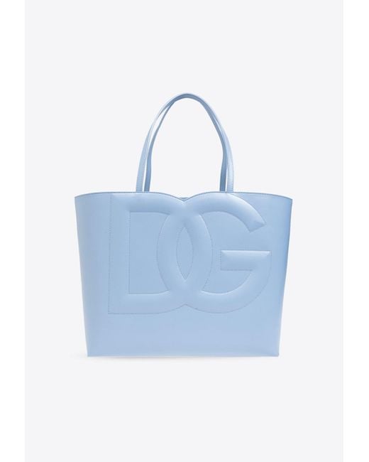 Dolce & Gabbana Medium Dg Logo Leather Tote Bag in Blue | Lyst