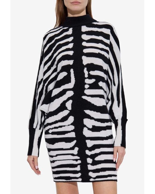 Balmain Zebra Print Mini Dress in Blue | Lyst