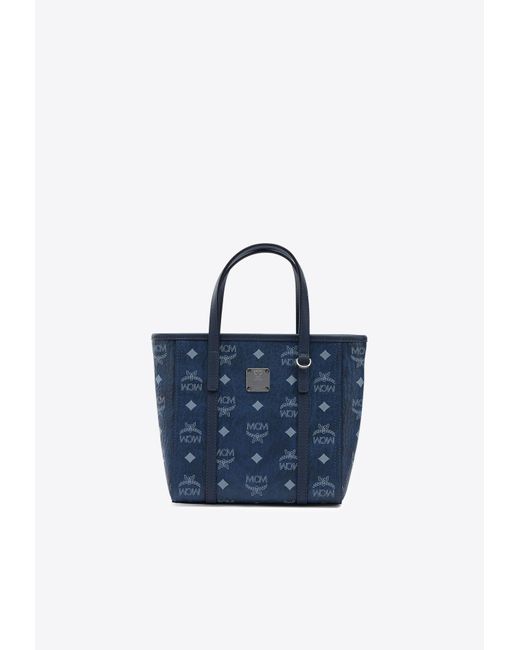 MCM Mini Toni Monogram Tote Bag in Blue | Lyst