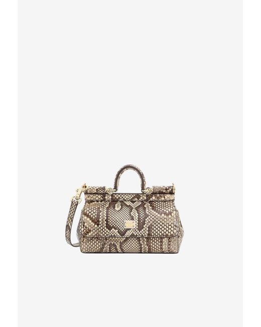 Dolce & Gabbana Small Sicily Python Skin Handbag in White | Lyst