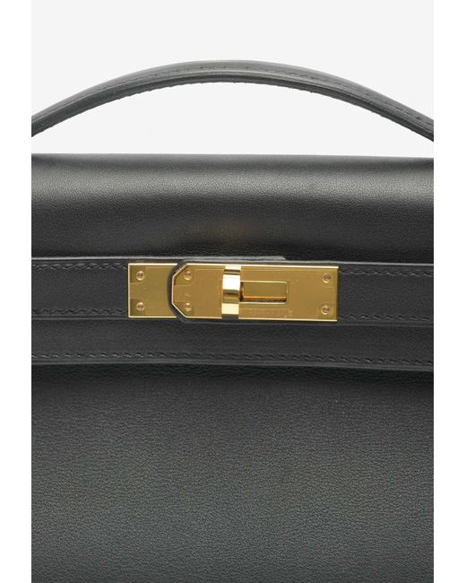 Hermès Kelly Cut Clutch Bag In Black Swift Leather With Gold Hardware ...