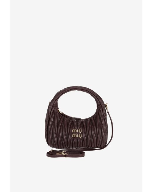 Miu Miu Mini Wander Matelassé Leather Hobo Bag in Blue | Lyst