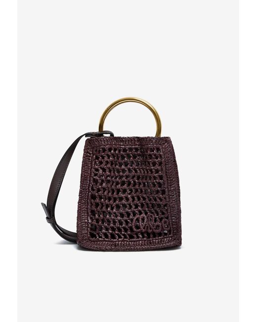 Chloé Mini Summer Banana Raffia Tote Bag in Red | Lyst