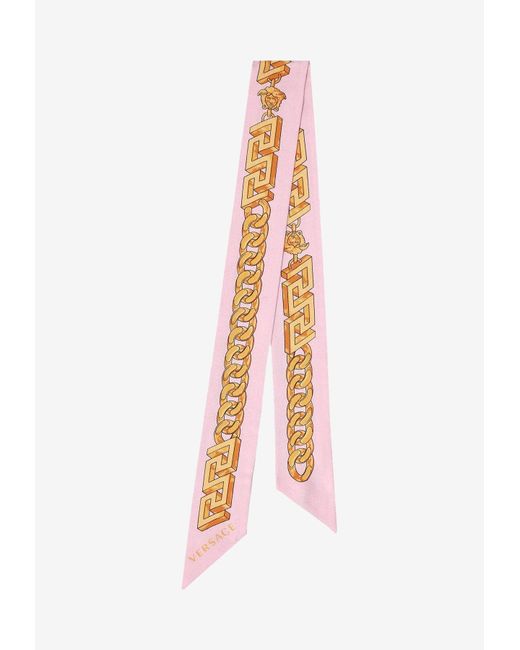 Versace Chain Print Silk Twill Scarf Tie in Pink | Lyst