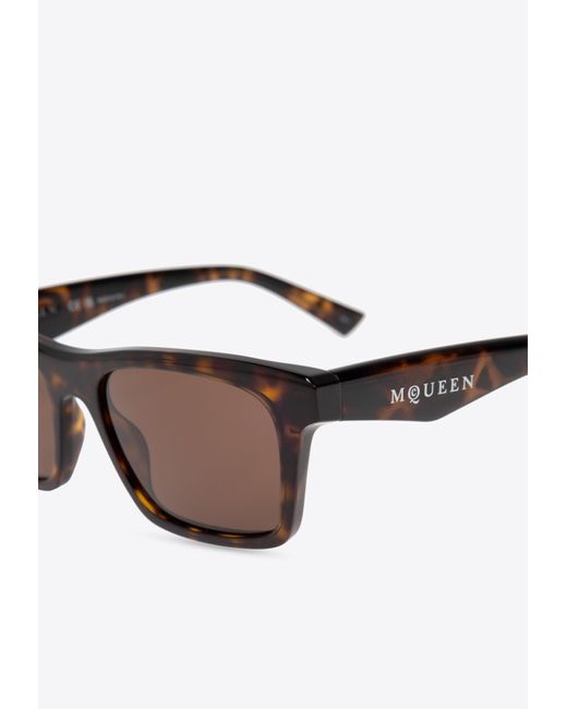 McQueen Rectangular-Frame Logo Sunglasses in Brown for Men | Lyst