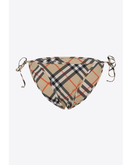Burberry Checked Bikini Bottoms in White | Lyst