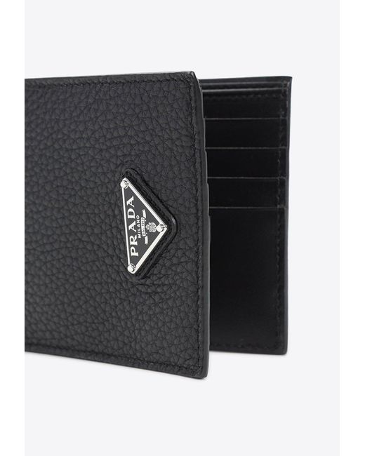 Prada Logo Bi-Fold Leather Wallet in White for Men | Lyst