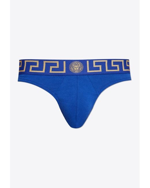 Versace Greca Border Thong With Medusa Motif in Blue for Men | Lyst