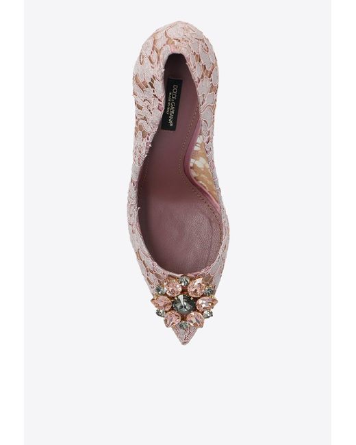 Dolce & Gabbana 90 Crystal-Embellished Lace Pumps in White | Lyst