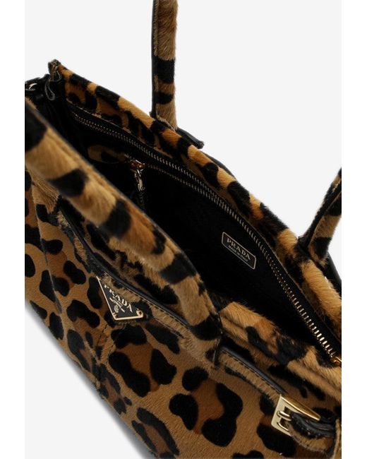 Prada Medium Leopard Print Top Handle Bag in White | Lyst