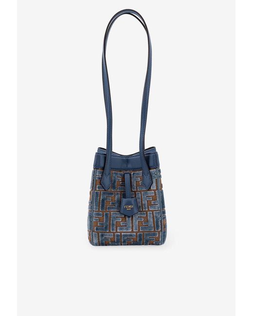 Fendi Mini Origami Ff Jacquard Bucket Bag in Blue | Lyst