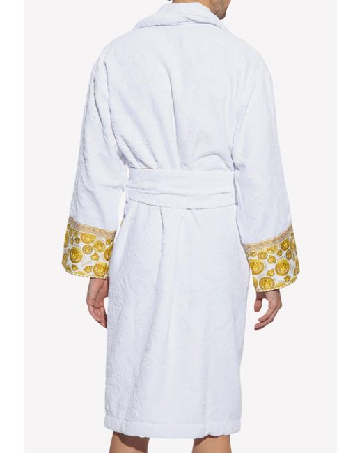 Versace I Love Baroque Logo Jacquard Bathrobe in White for Men | Lyst