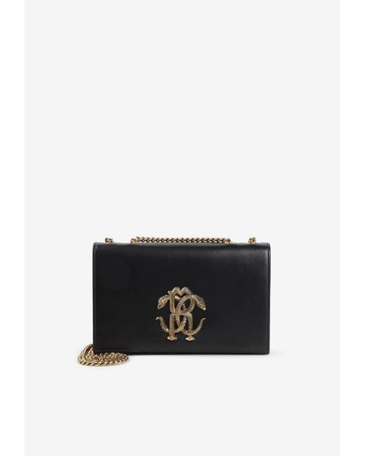Roberto Cavalli Monogram Mirror Snake Shoulder Bag in Black | Lyst
