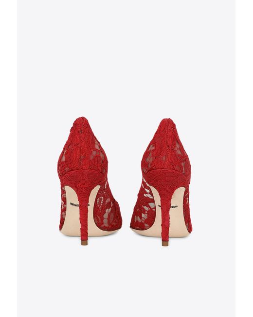 Dolce & Gabbana Bellucci 90 Brooch Lace Pumps in Red | Lyst