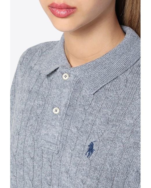 Polo Ralph Lauren Wool And Cashmere Cable-Knit Polo Sweater in Blue | Lyst