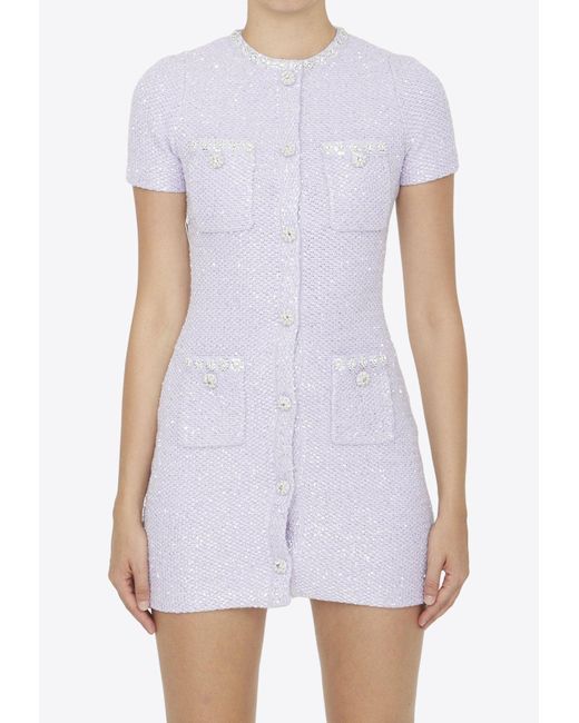 Self-Portrait Sequin Embellished Knitted Mini Dress in White | Lyst Self-Portrait Sequin Embellished Knitted Mini Dress in White | Lyst