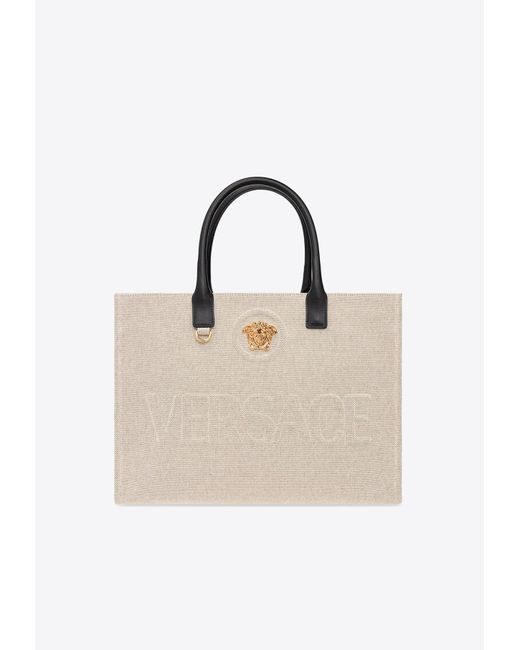 Versace Large La Medusa Canvas Tote Bag in Natural | Lyst