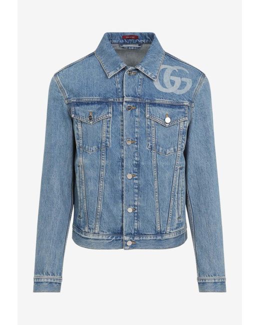 Gucci Logo Denim Jacket in Blue for Men | Lyst
