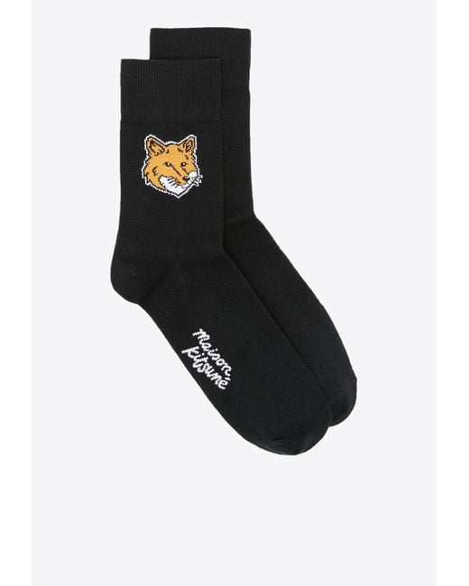 Maison Kitsuné Fox Logo Socks in Black for Men | Lyst