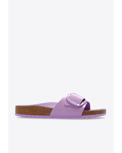 Birkenstock Madrid Big Buckle Patent-Leather Slides in Purple | Lyst