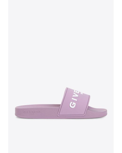 Givenchy Logo Rubber Slides in Purple | Lyst