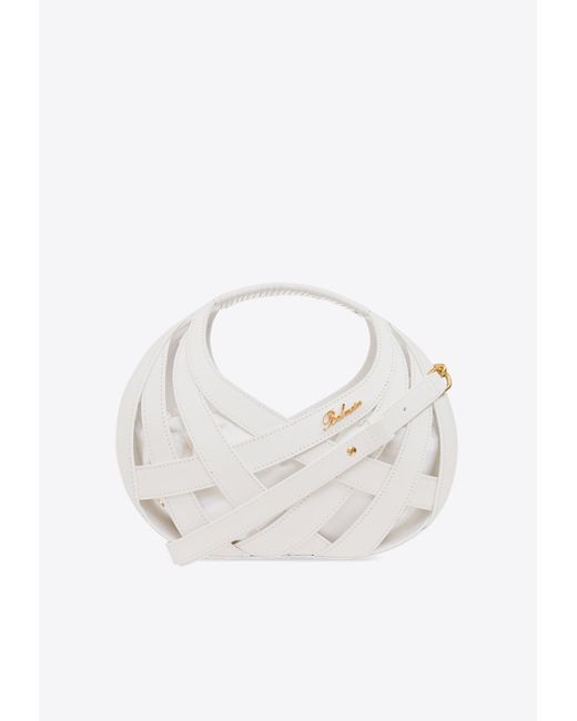 Balmain Logo-Detail Leather Basket Bag in White | Lyst