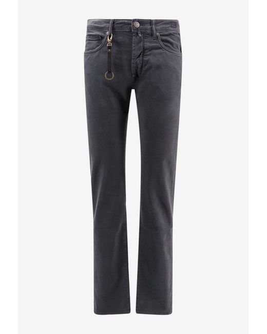 Incotex Suede Logo Patch Straight-Leg Jeans in Blue for Men | Lyst