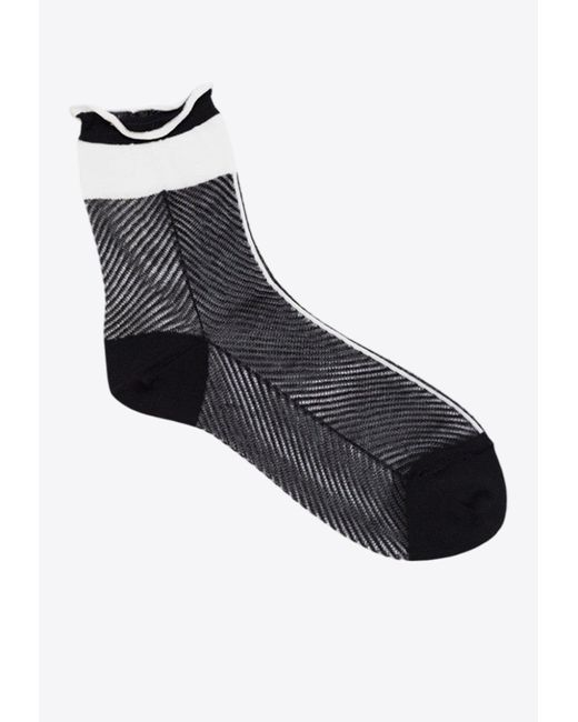 Antipast Sheer Striped Crew Socks in Black | Lyst