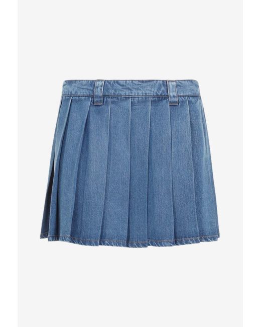 Miu Miu Pleated Mini Denim Skirt In Blue Lyst