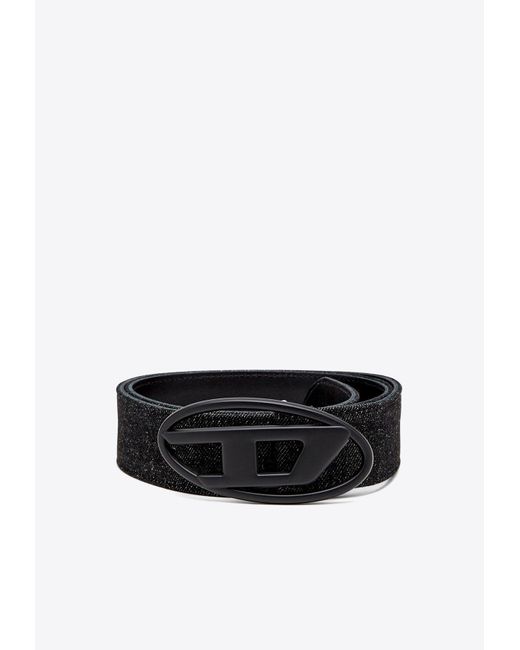 DIESEL Oval-D Logo Denim Belt in White for Men | Lyst