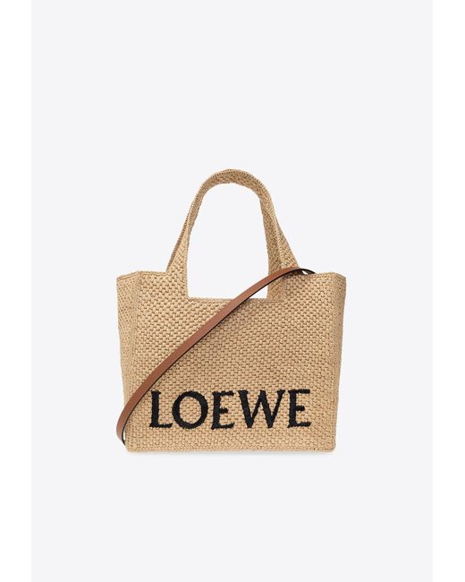 Loewe Medium Logo Raffia Tote Bag in White | Lyst