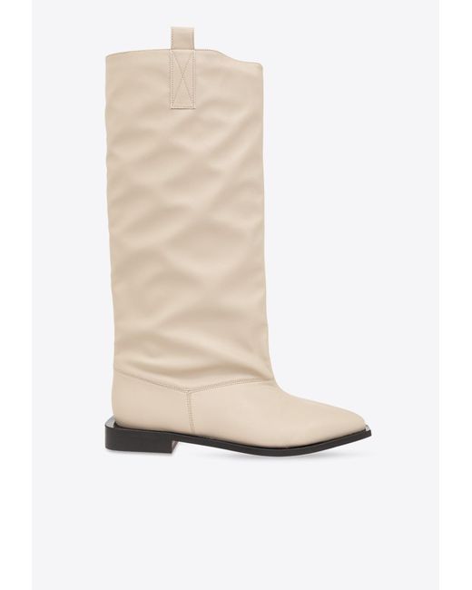 Ganni Western Loose Knee-High Tubular Boots in White | Lyst