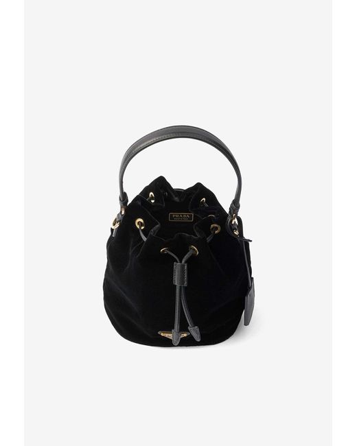 Prada Mini Re-Edition Velvet Bucket Bag in Black | Lyst