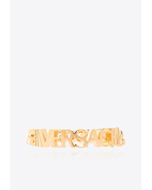 Versace Gold-Tone Logo Lettering Chain Bracelet in Natural for Men | Lyst
