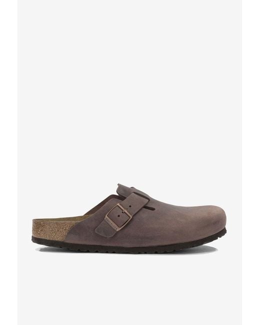 Birkenstock Boston Oiled Leather Slides in Brown for Men | Lyst