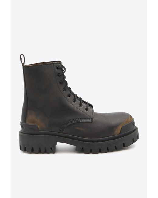 Balenciaga Strike Combat Leather Boots in Black for Men | Lyst