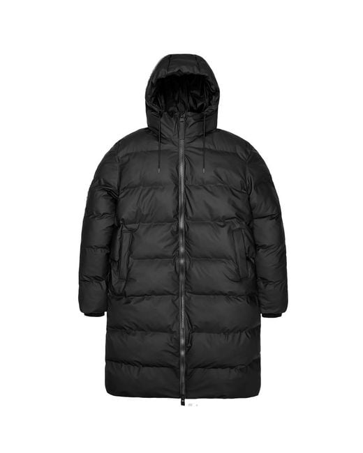 Rains Alta Waterproof Long Puffer Coat in Black | Lyst UK