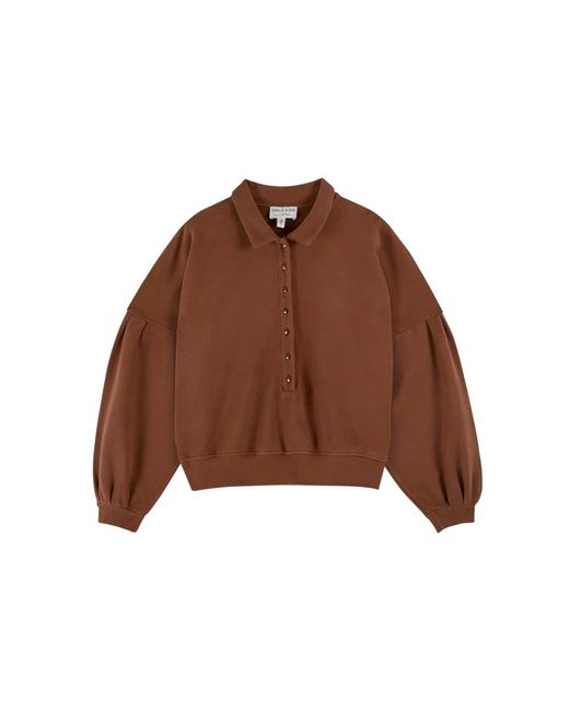 Emile Et Ida Organic Cotton Polo Sweatshirt in Brown | Lyst UK