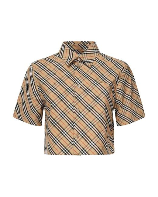 Burberry Crop Shirt in Natural | Lyst
