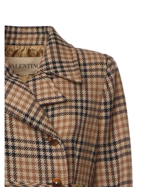 Valentino Garavani Long Houndstooth Wool Coat in Natural | Lyst UK